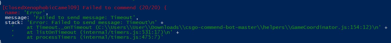 Failed to send message: Timeout yyyeeaaaa help · Issue #68 · BeepIsla/csgo-commend-bot · GitHub