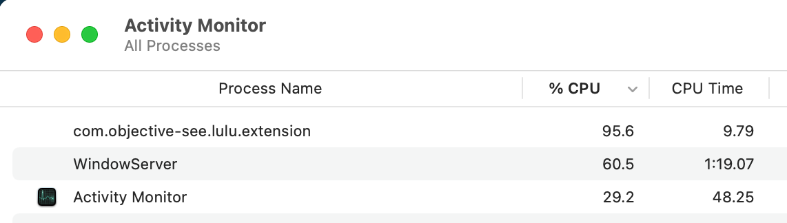 Lulu `com.objective-see.lulu.extension` taking all available CPU & RAM and persistently ...