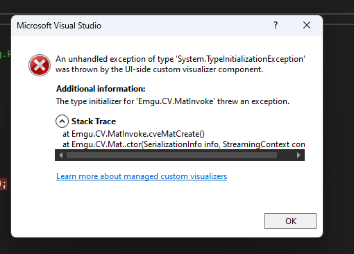 Debugger Visualizer stopped working in Visual Studio 17.4.1 · Issue #790 · emgucv/emgucv · GitHub