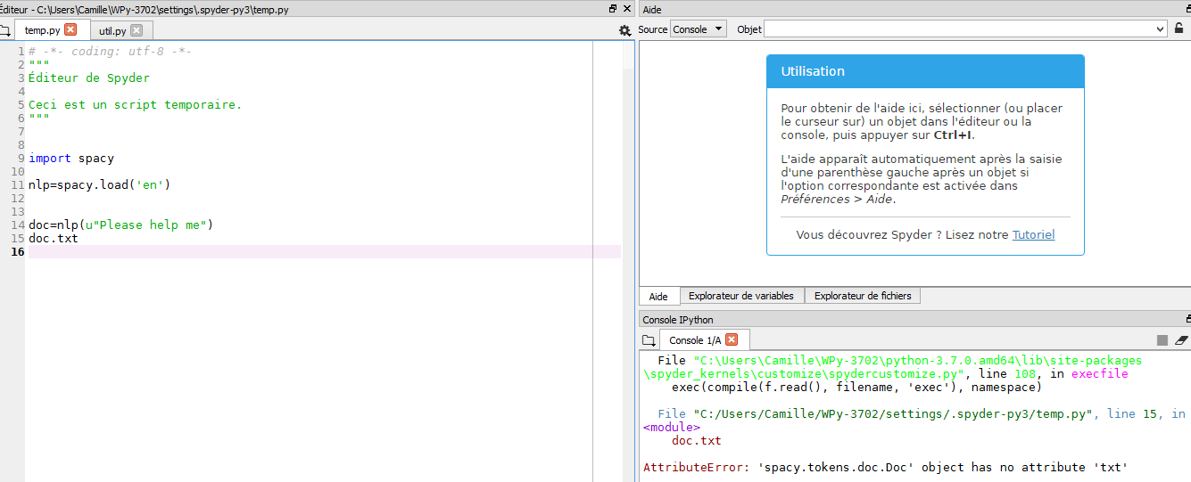 spacy.tokens.doc.Doc object has no attribute 'txt' · Issue #2959 · explosion/spaCy · GitHub