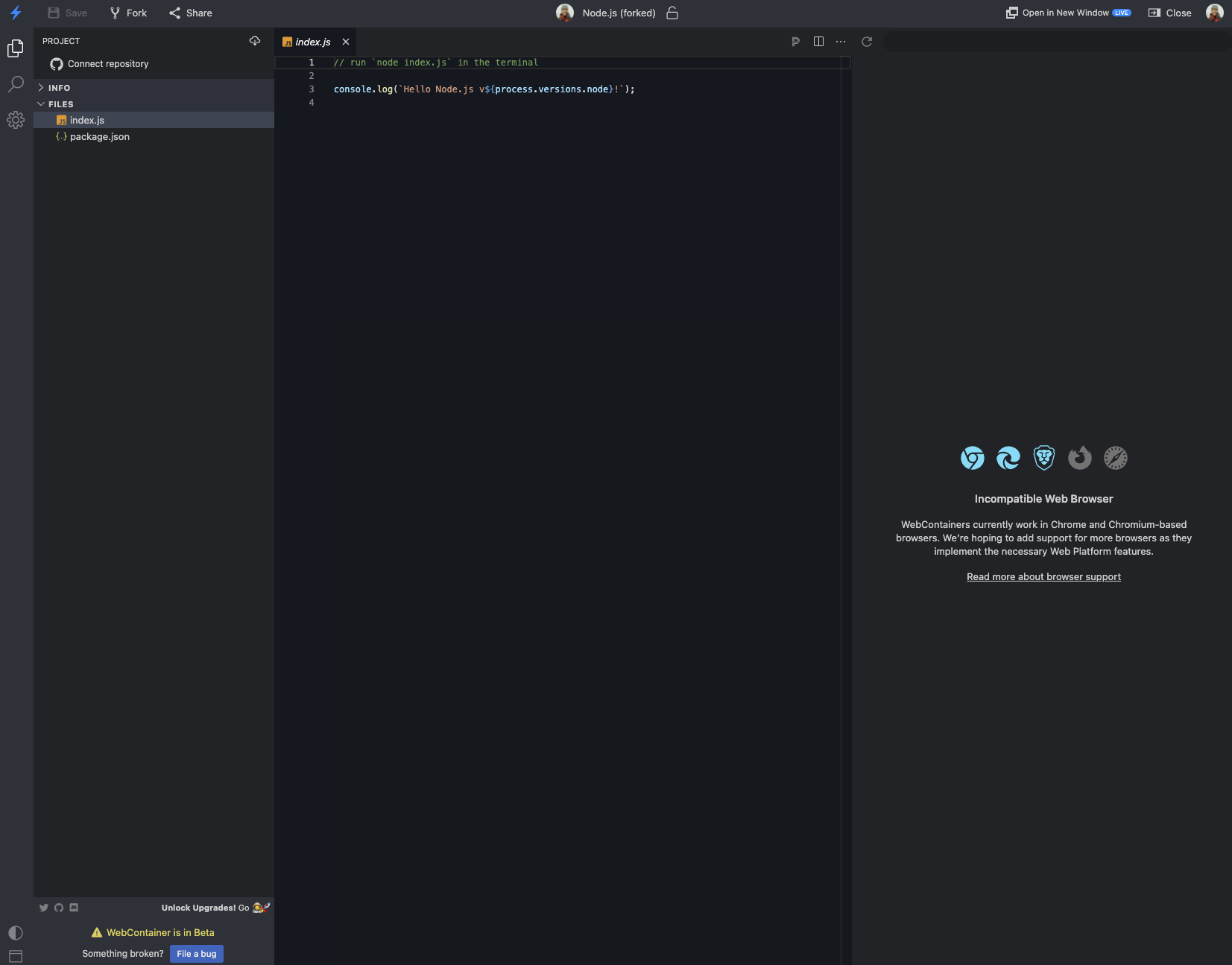WebContainers says "Incompatible Web Browser" in Brave Browser · Issue #342 · stackblitz ...