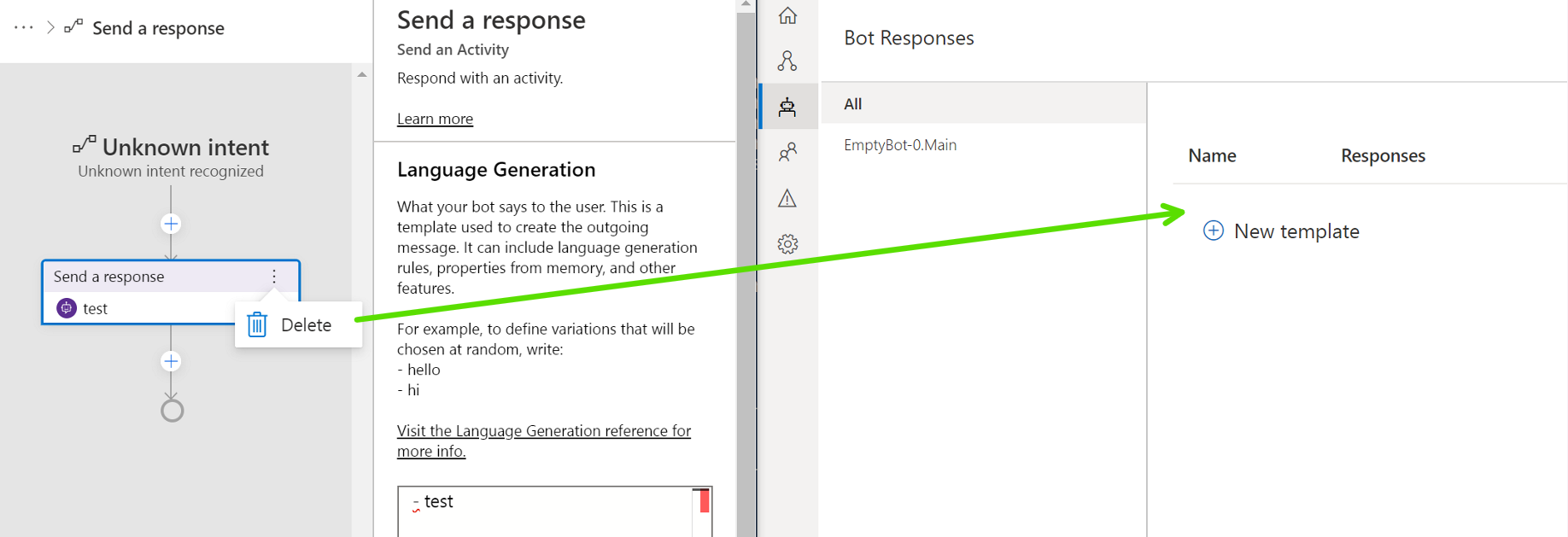 Auto-generated Bot Response templates are not removed when entire ...