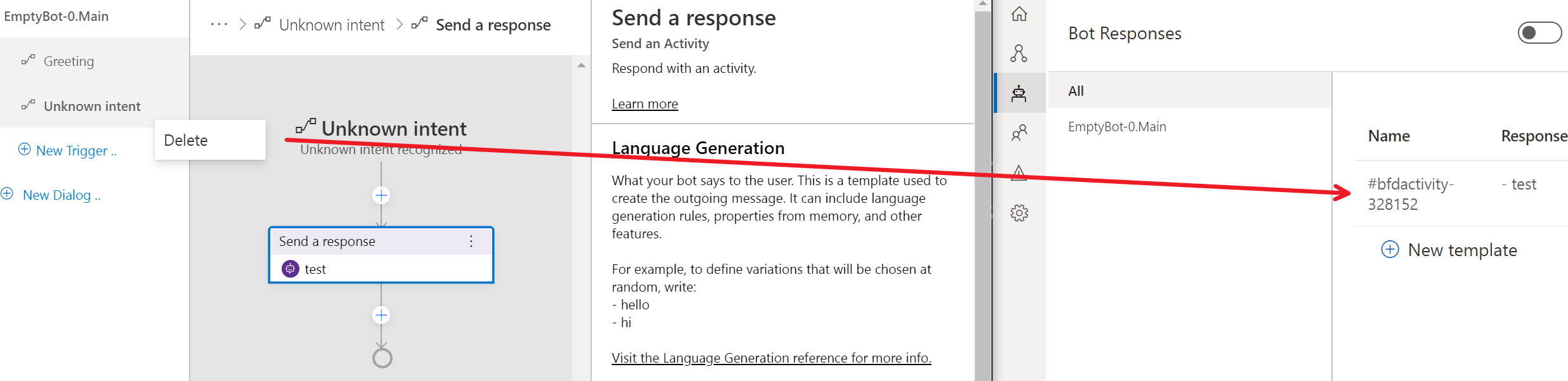 Auto-generated Bot Response templates are not removed when entire ...