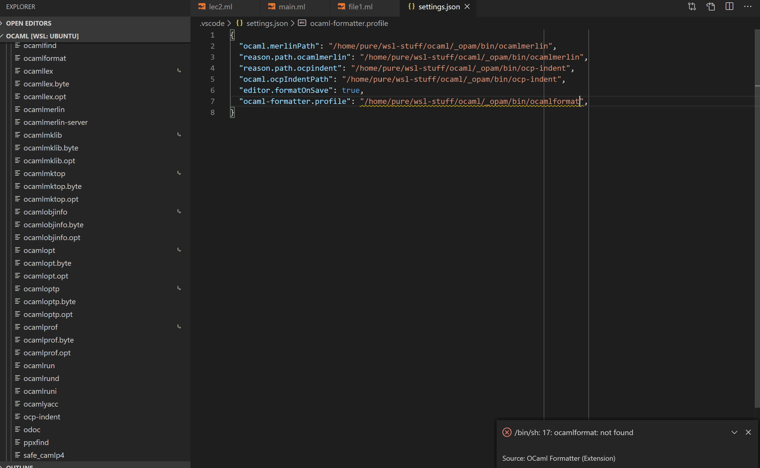 ocamlformat cannot be found · Issue #2 · badochov/ocamlformatter-vscode · GitHub