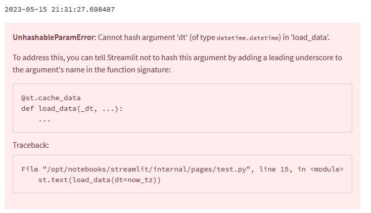 @st.cache_data: Cannot hash argument 'xx_dt' (of type datetime.datetime) (@st.cache can) - pytz ...