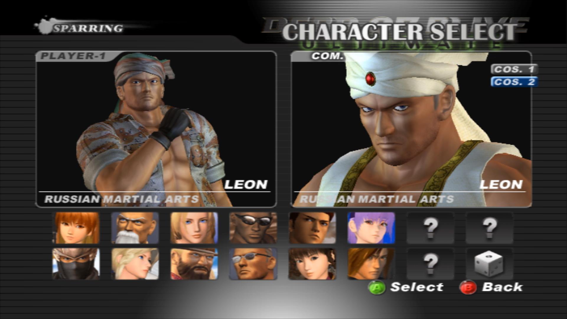 Dead or Alive 3 / Dead or Alive 2 Ultimate: Character Select displays ...