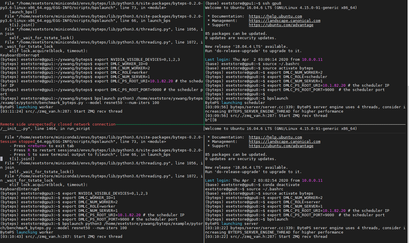 The benchmark hang · Issue #233 · bytedance/byteps · GitHub