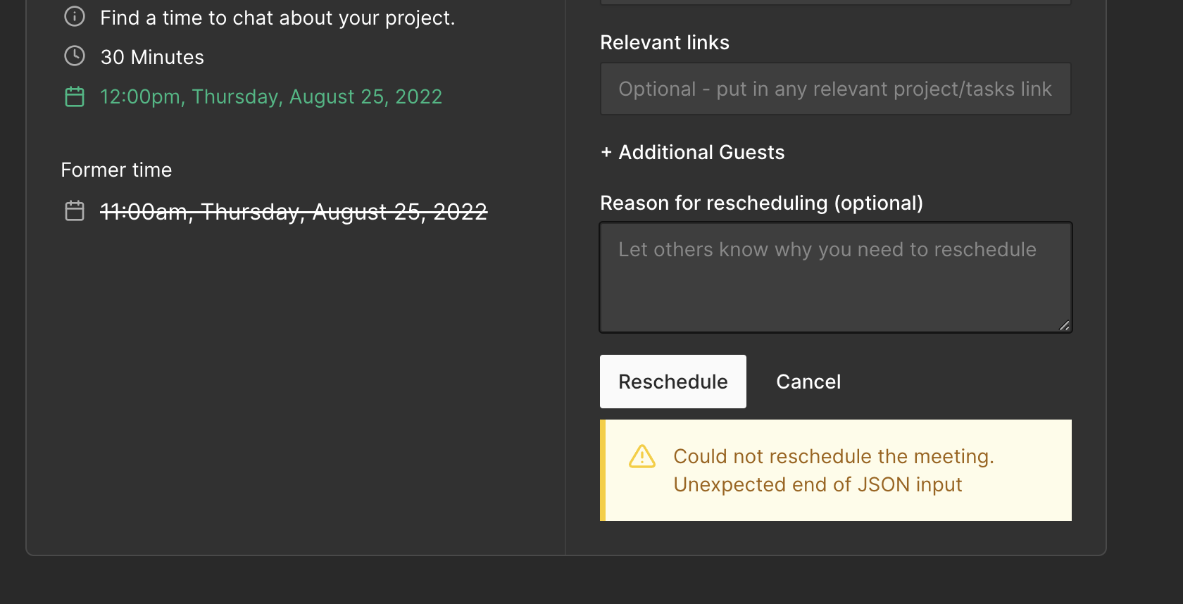 reschedule unexpected error · Issue #3928 · calcom/cal.com · GitHub