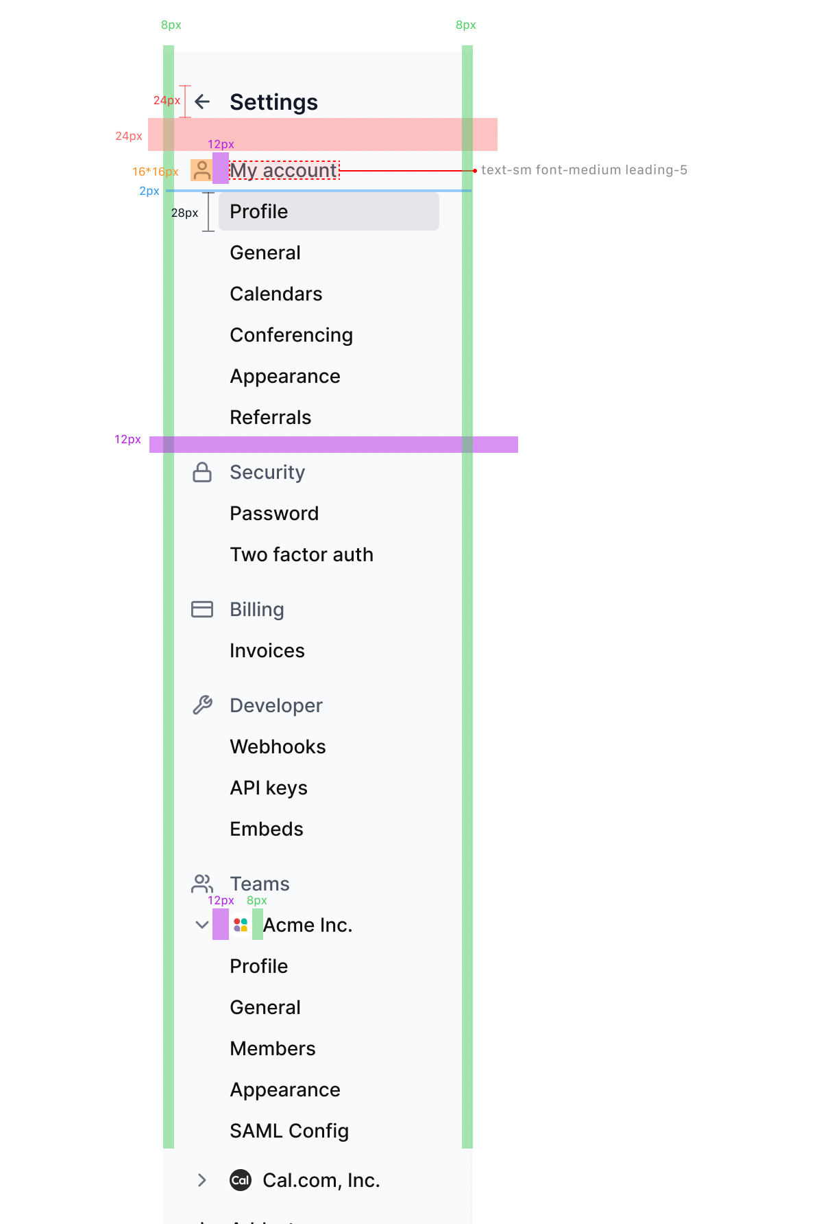 /settings Sidebar needs formatting & links fixing (Compare with Figma) · Issue #4105 · calcom ...