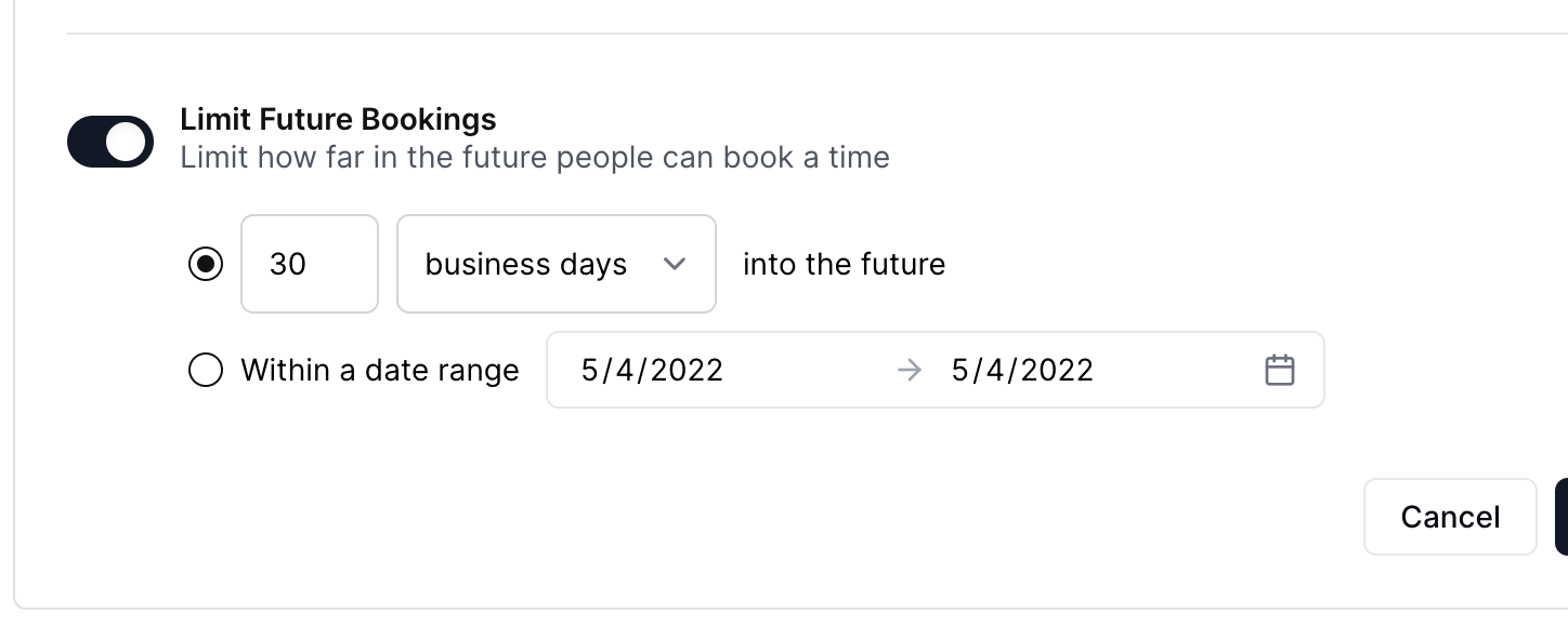 Event Type Detail Limit Bookings Into The Future Input Too Large · Issue 4392 · Calcomcal 8855