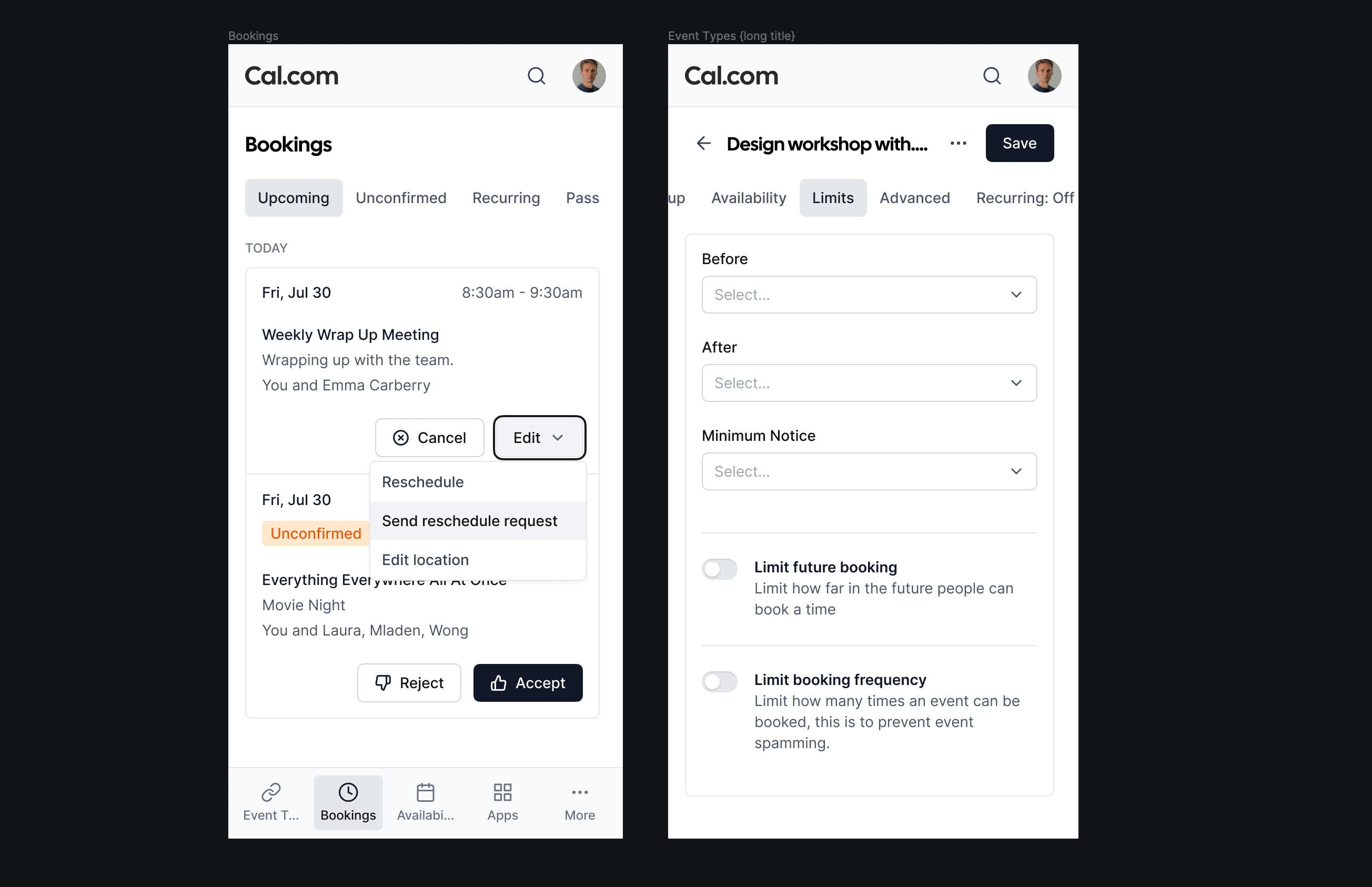 Mobile: hide bottom nav on any sub page · Issue #4398 · calcom/cal.com · GitHub