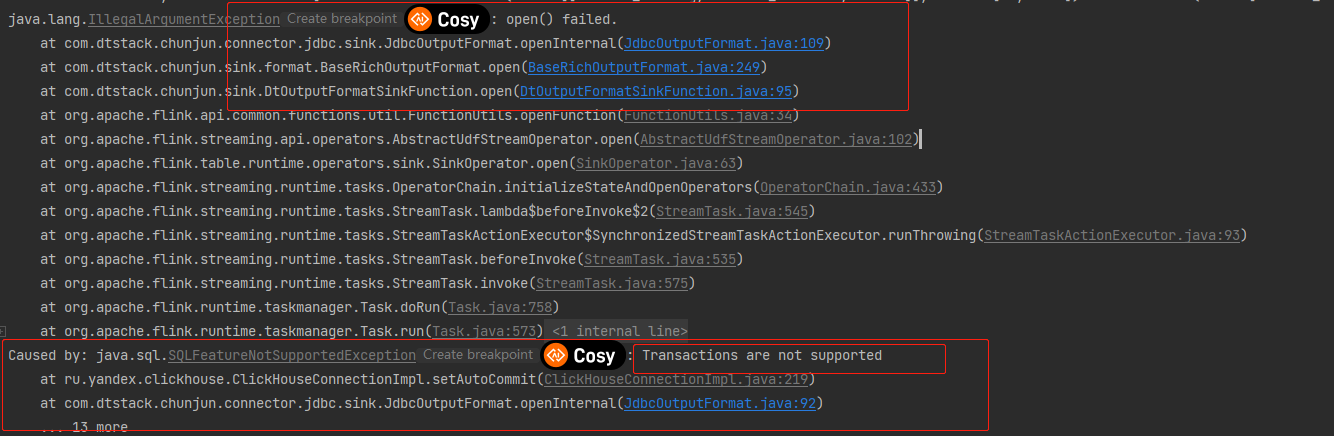 [Clickhouse] Transactions are not supported && JdbcOutputFormat open() failed · Issue #1048 ...