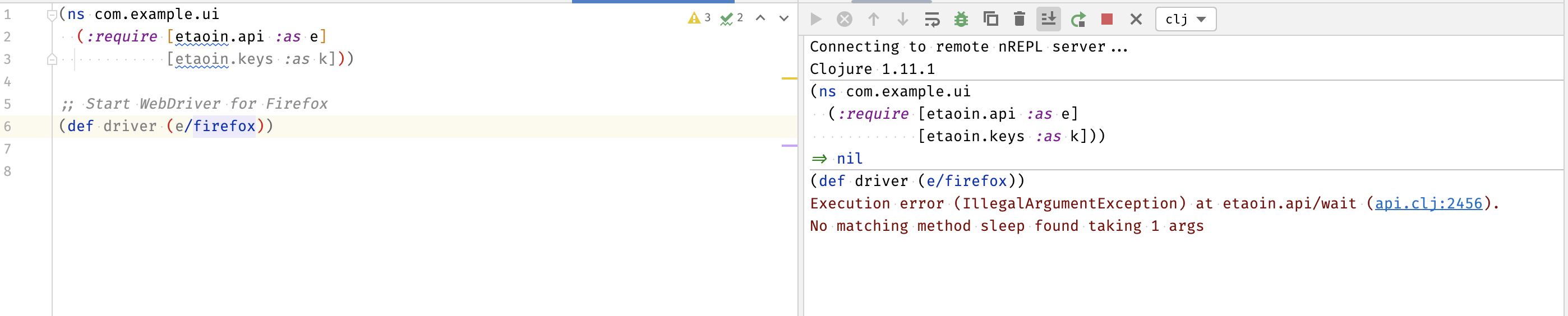 Execution error (IllegalArgumentException) · Issue #503 · clj-commons/etaoin · GitHub