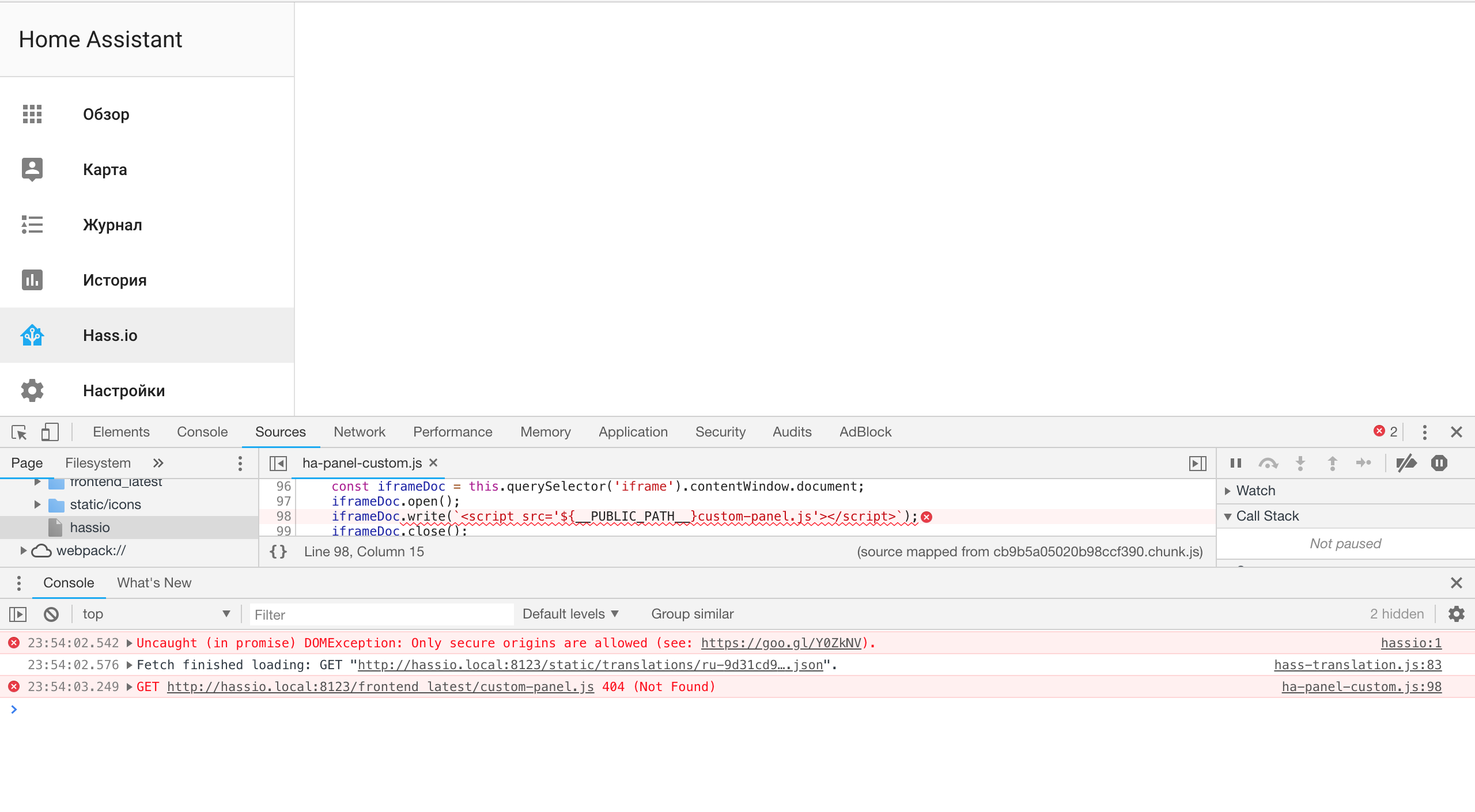 Unable to access hass.io menu · Issue #1542 · home-assistant/frontend · GitHub