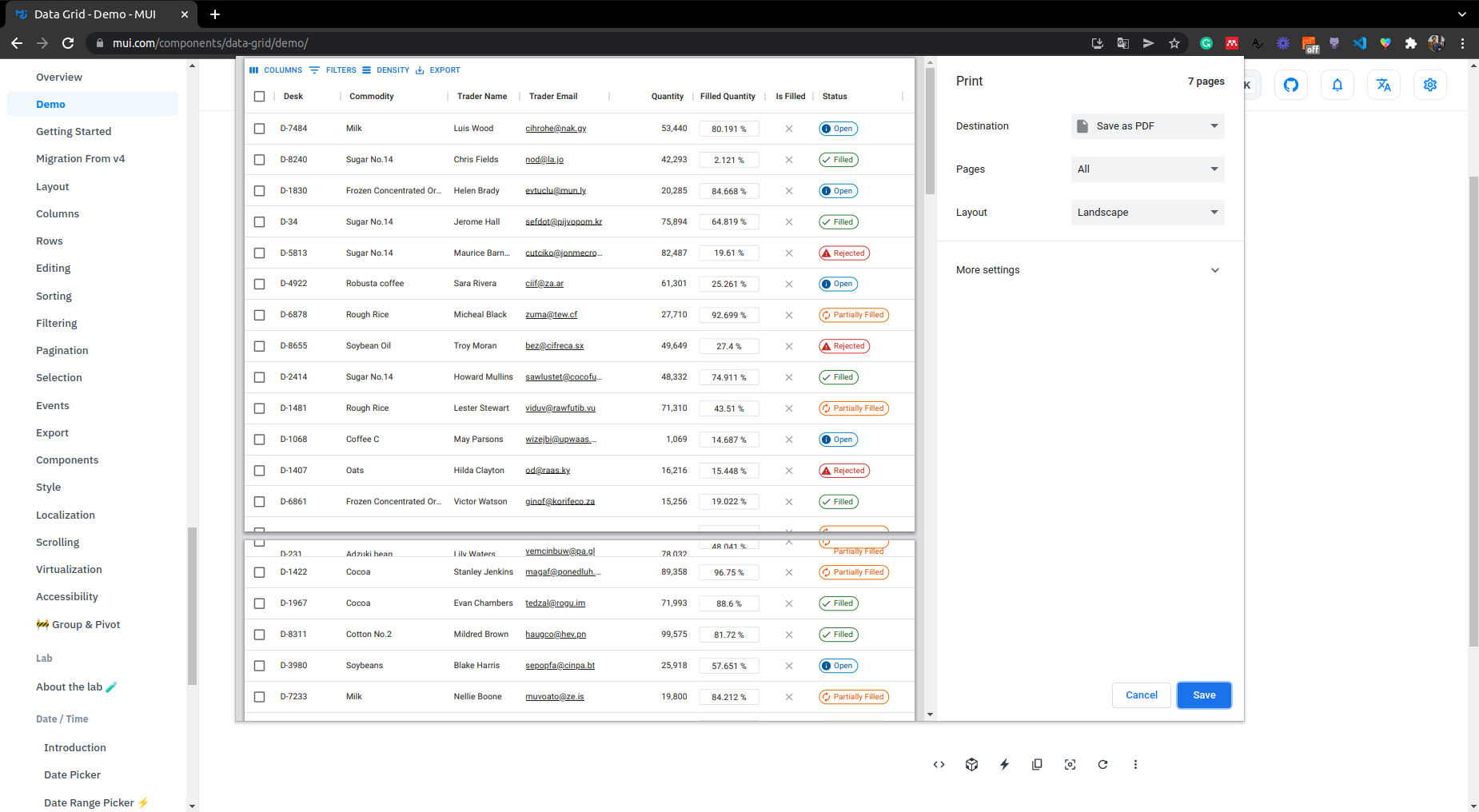 Datagrid Print Style Is Varying Between Light And Dark Mode · Issue 3378 · Muimui X · Github