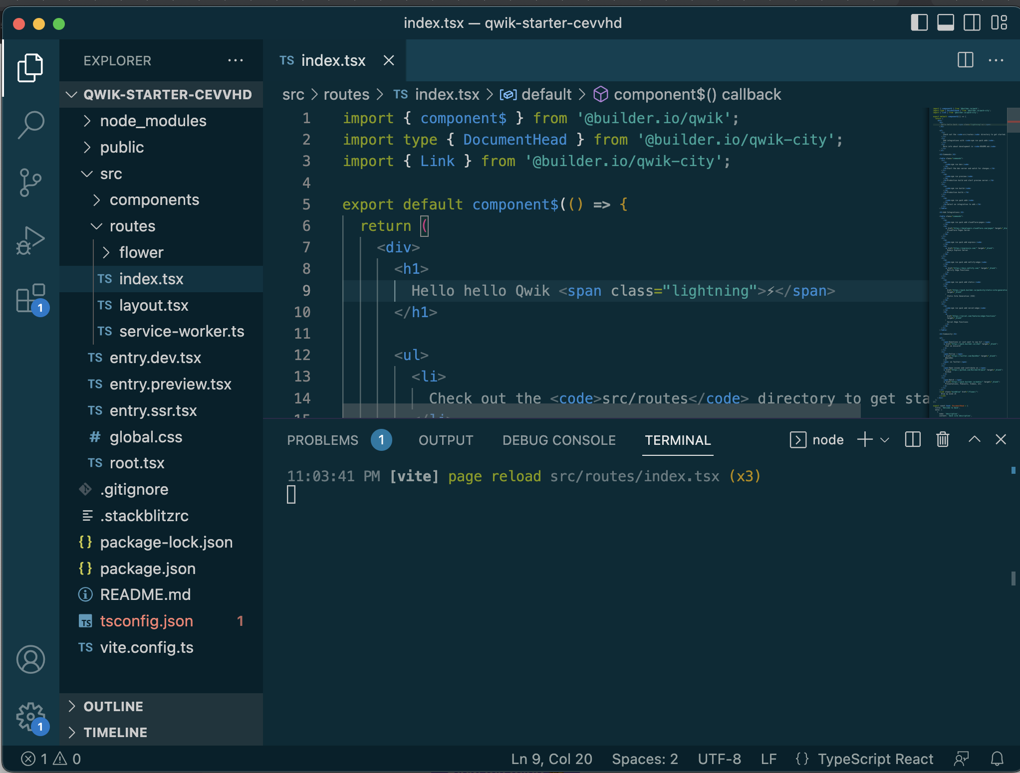 Qwik starter: squigglies appear after an edit · Issue #955 · stackblitz/webcontainer-core · GitHub