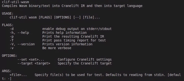 Instructions for codegen with clif-util wasm? · Issue #710 · bytecodealliance/cranelift · GitHub