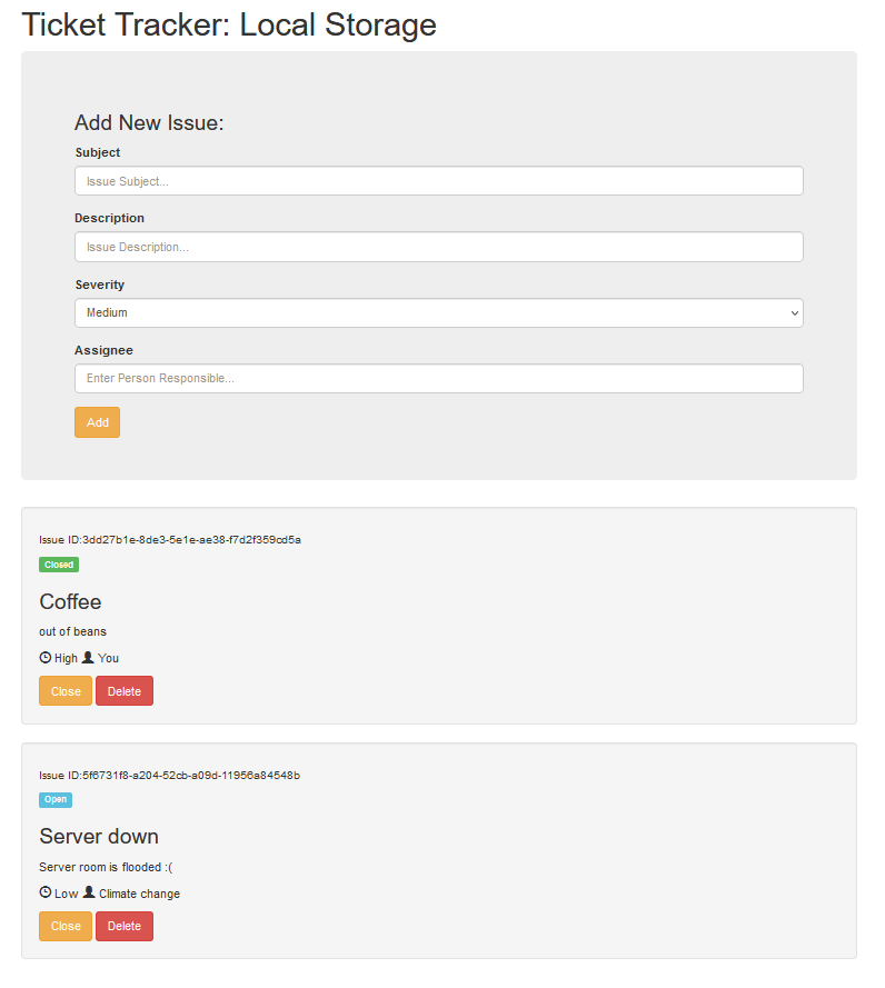 GitHub - Justin-KA/TicketTracker: Track support tickets using Local Storage