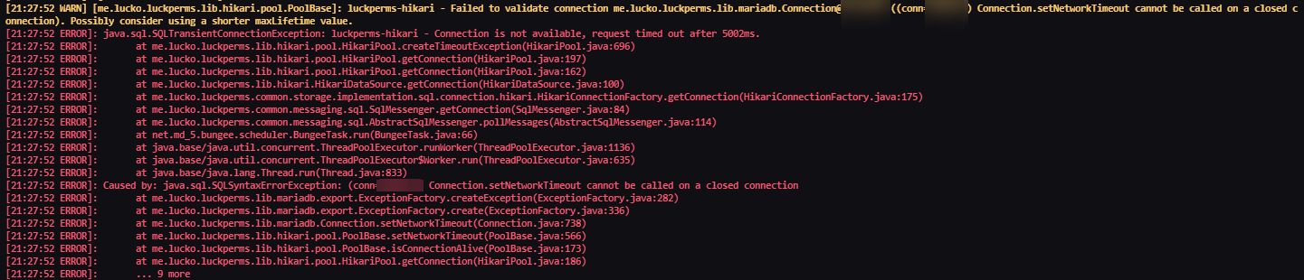 Failed to validate connection · Issue #3666 · LuckPerms/LuckPerms · GitHub