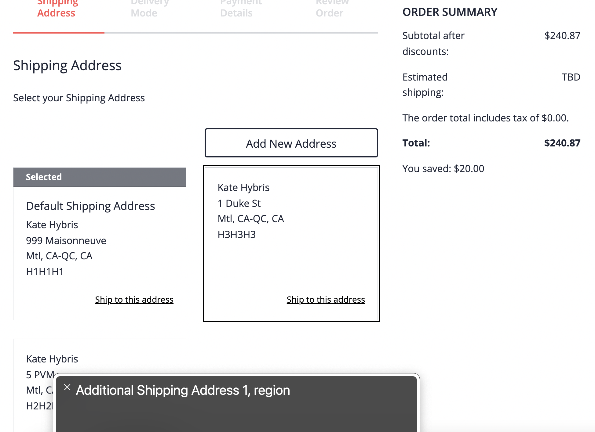 During Checkout Sr Users Are Unable To Tell Which Shipping Address Is Default Additional Or