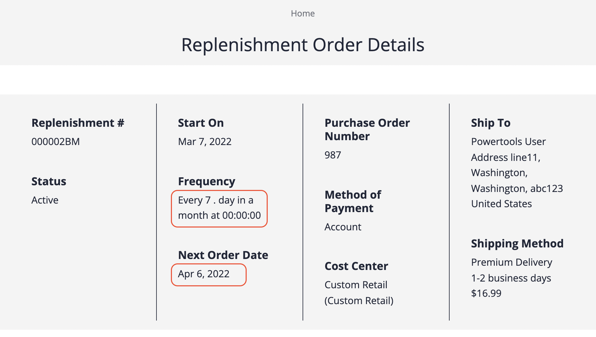 Next scheduled orders for replenishment orders [check if backend ...