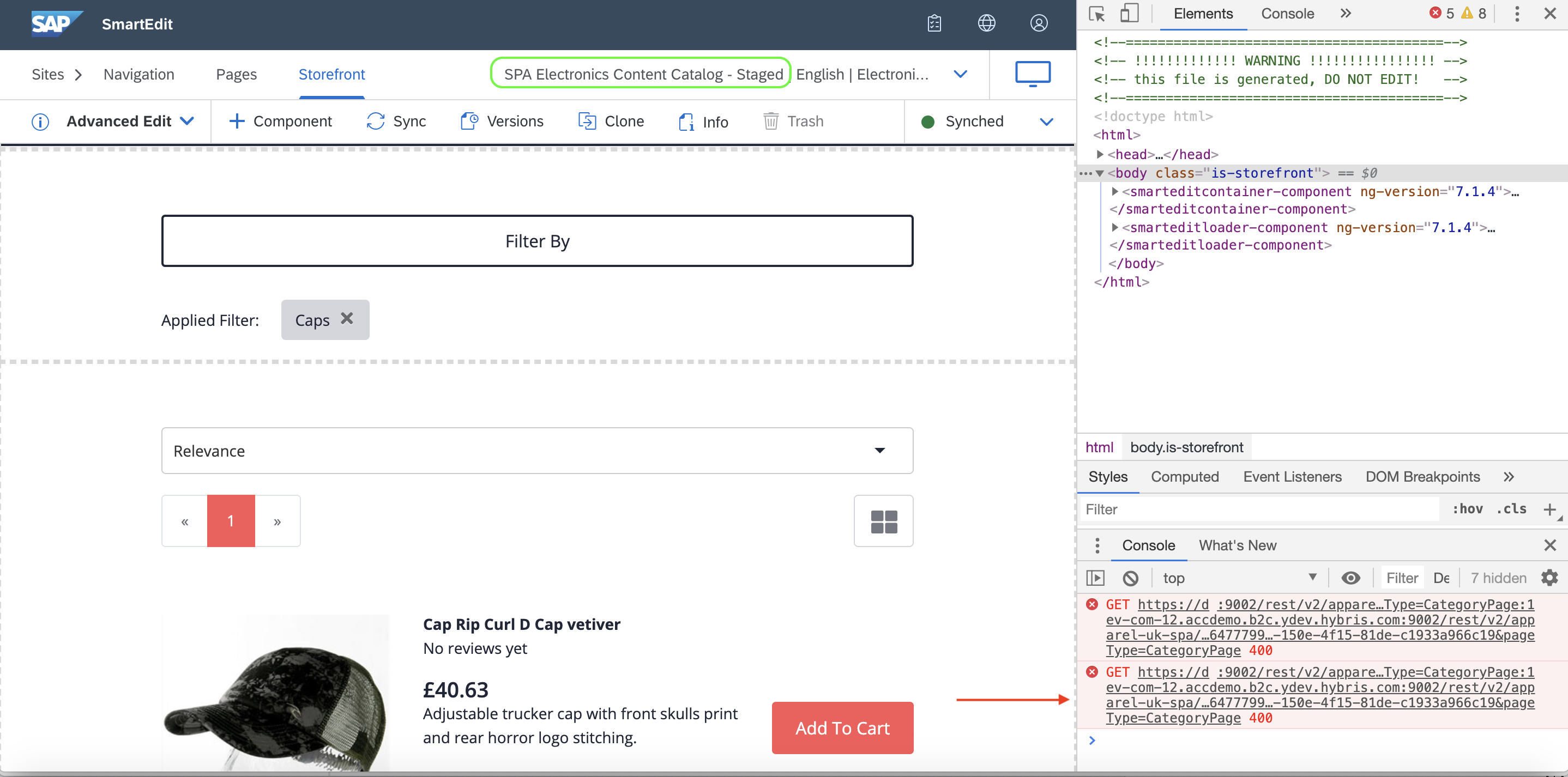 Smartedit: displaying apparel page while on electronics basesite ...
