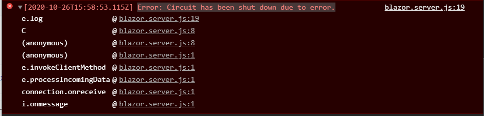 Blazor Server Side On Refresh Page And Click On Href Shows Error Circuit Has Been Shut Down