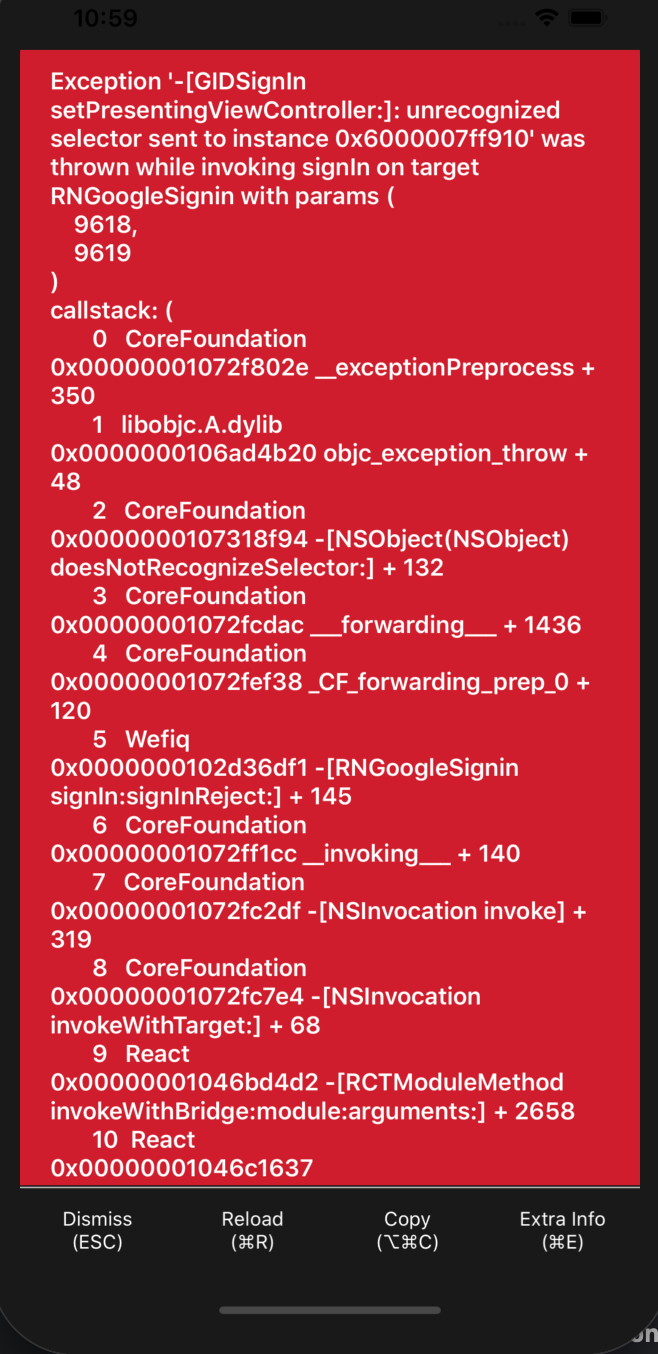 Exception '-[GIDSignIn setPresentingViewController:]: unrecognized selector sent to instance ...