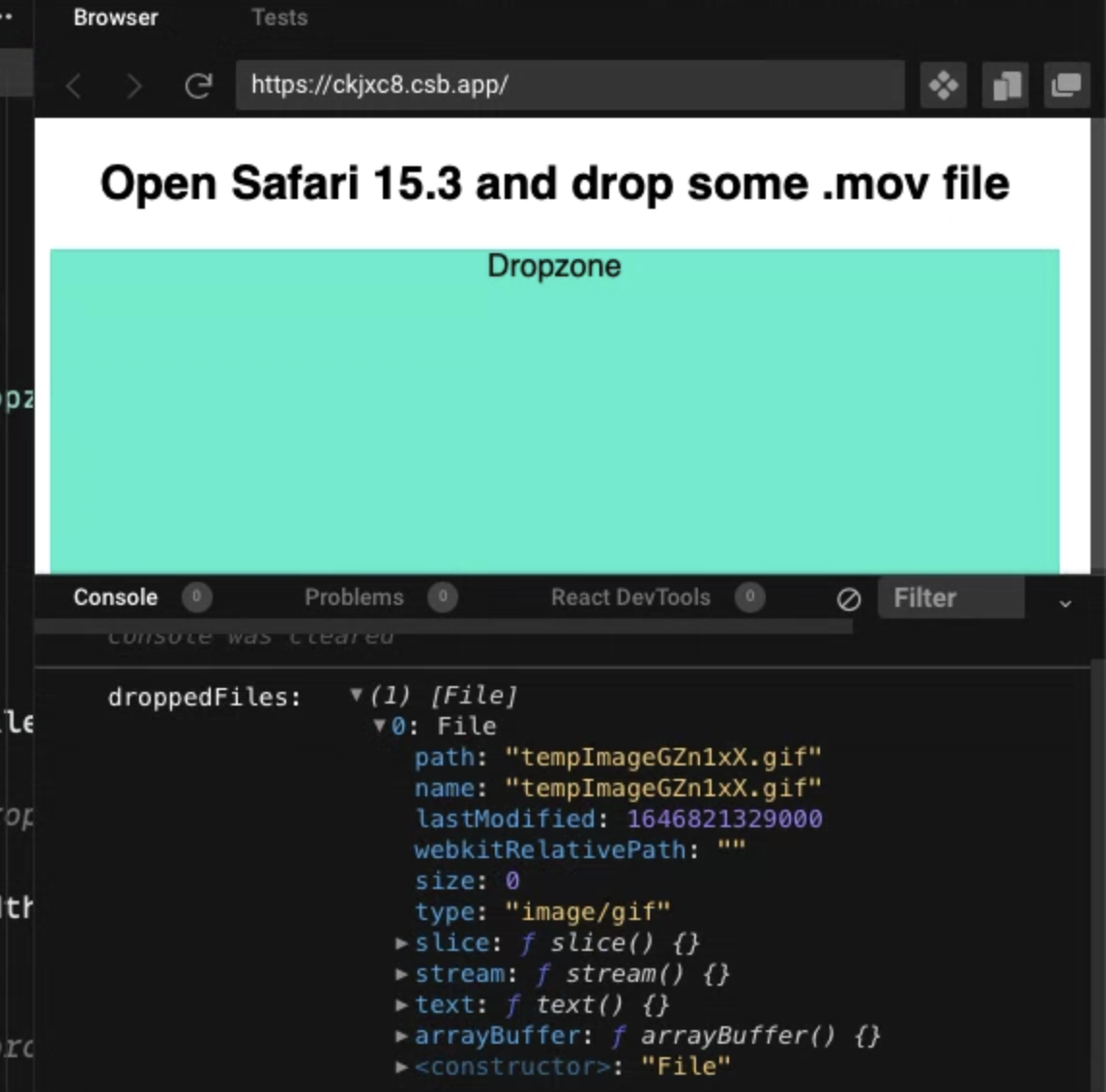 [BUG] .mov file convert by intself into .gif in safari 15.3 · Issue #1153 · react-dropzone/react ...