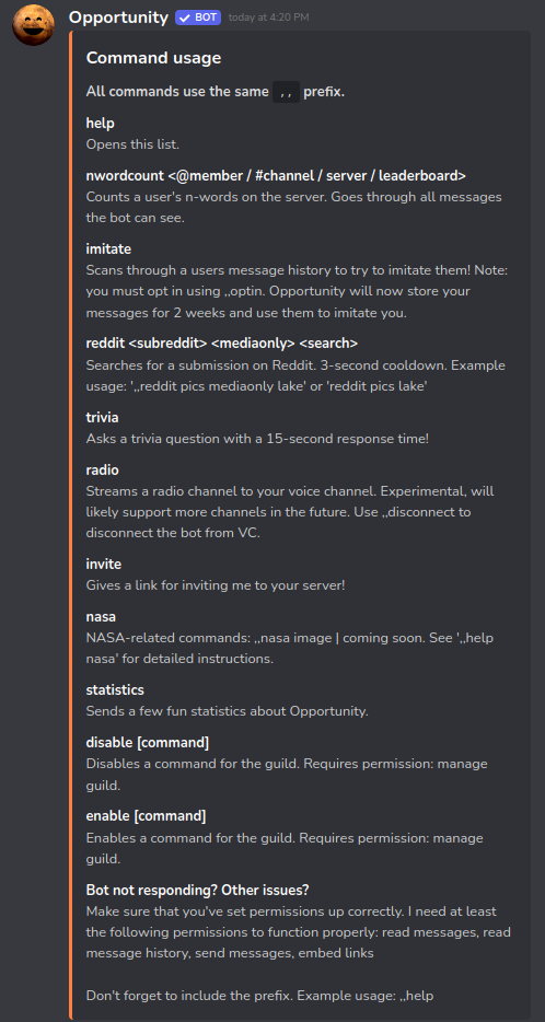 GitHub - iiEthan/Opportunity: A mars-themed Discord bot