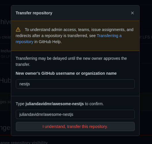 Transfer awesome-nest ownership · Issue #8261 · nestjs/nest · GitHub