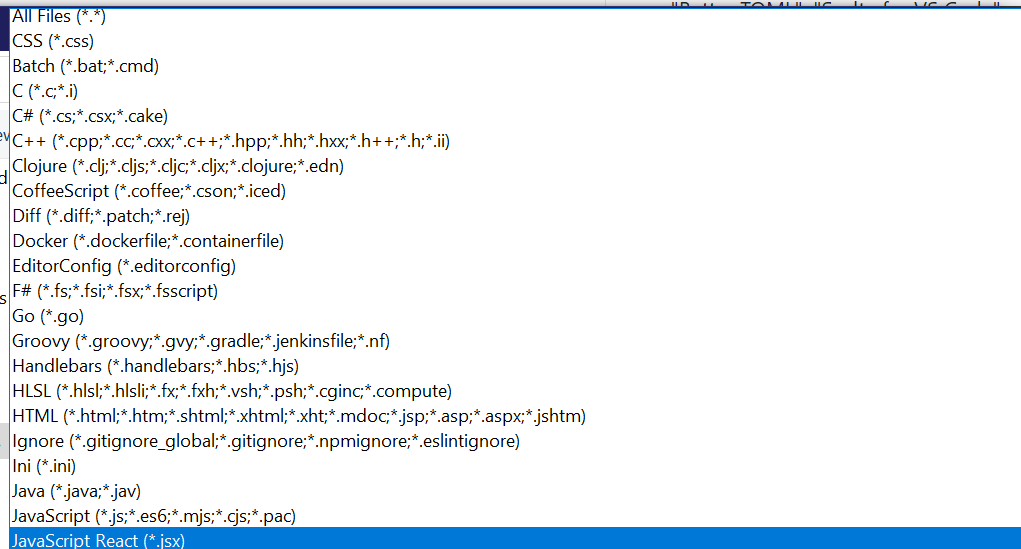 Save As Type Dialog Is Not Sorted Alphabetically · Issue 114264 · Microsoftvscode · Github