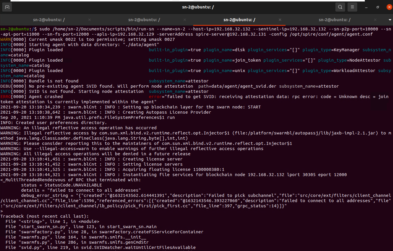 Running Swarm Network node, issues "cannot contact SPIRE Server" and "Agent crashed, failed to ...