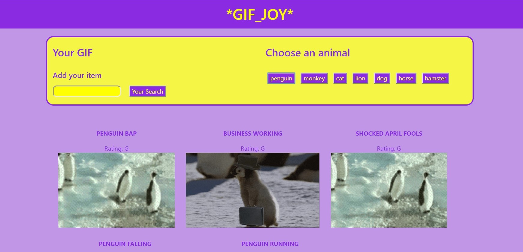 GitHub - SachaSkinner/gif-joy: GIF SEARCH page with ready buttons and a ...