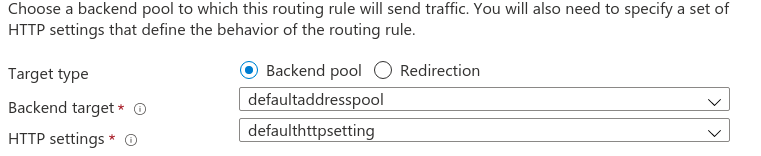 Question: configuration for default Backend target and HTTP settings ...
