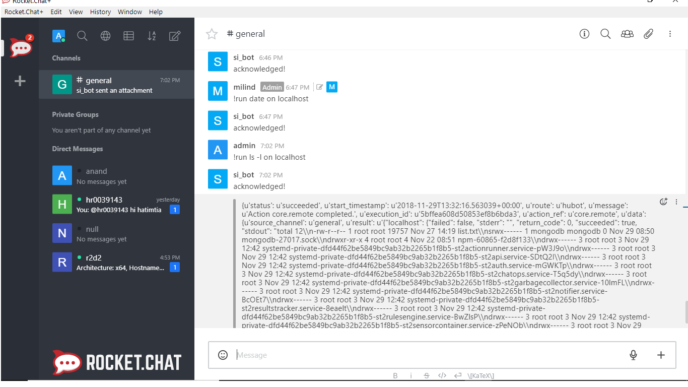 Rocketchat window does not dsiplay output of command executed by BOT · Issue #304 · RocketChat ...