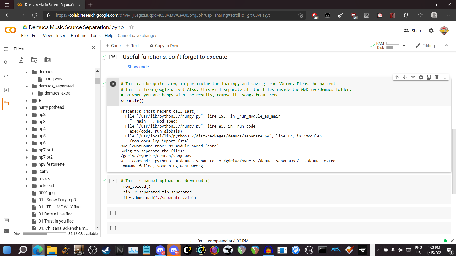 Help: Collab error · Issue #229 · facebookresearch/demucs · GitHub