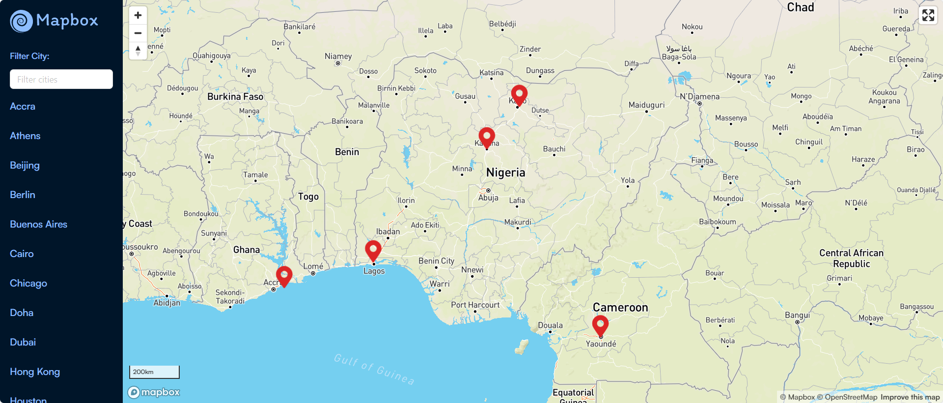 Github Techbrolakesmapbox React Typescript Map Application That Displays Pins Of Some Major 