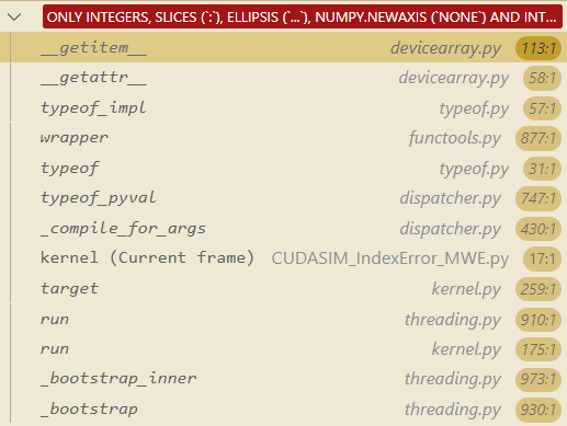 CUDA Simulator IndexError when using @jit instead of @cuda.jit(device=True) functions inside of ...