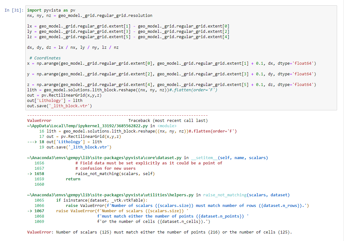 Error while exporting to vtk: "ValueError: Number of scalars (8000) must match either the number ...