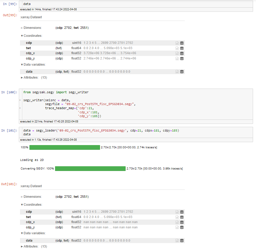 ValueError when writing 2D seismic data to file after reprojecting ...