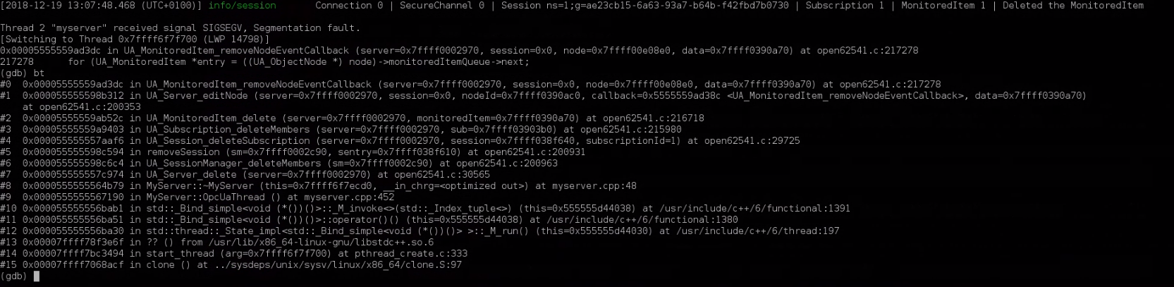 Segmentation fault when shutting down server with active subscription with Multithreading ...