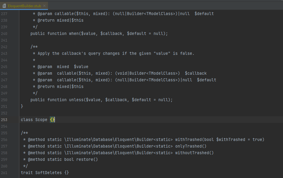 `Model::::withTrashed()->where('id', $id)->restore()` returns `Builder ` · Issue #833 · larastan ...