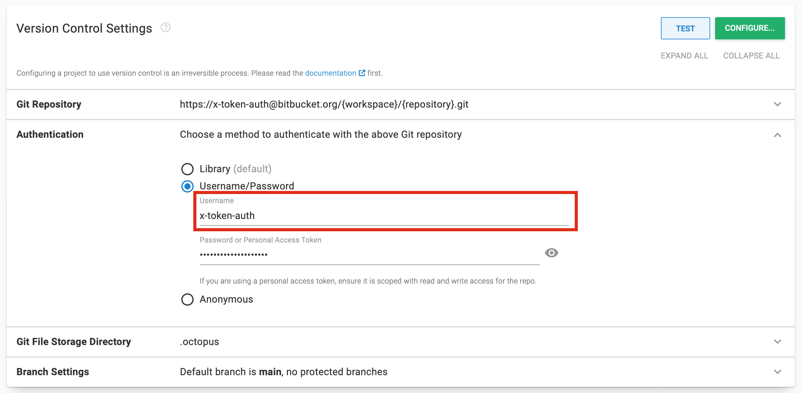 Unable to configure Repository Access Tokens on a Config As Code project to authenticate with a ...