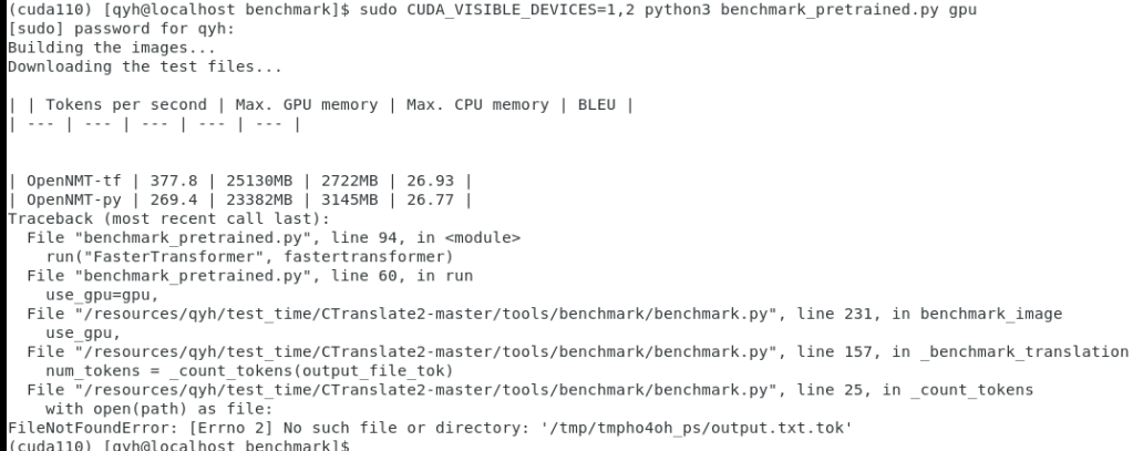 The error when I run the fastertransformer doker in script " benchmark_pretrained.py" · Issue ...