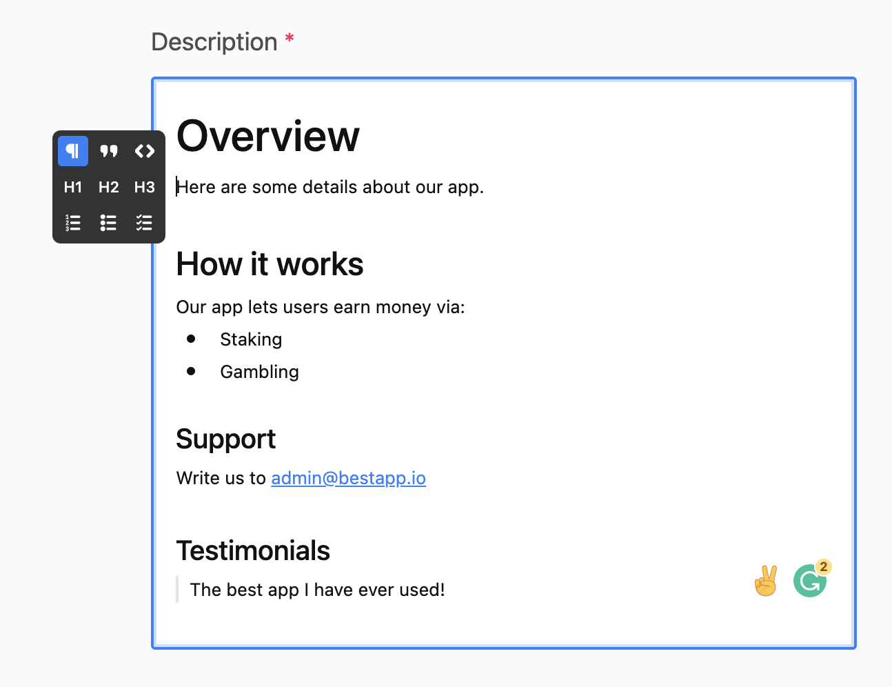 Add markdown for description in app dialog · Issue #162 · blockscout/frontend · GitHub
