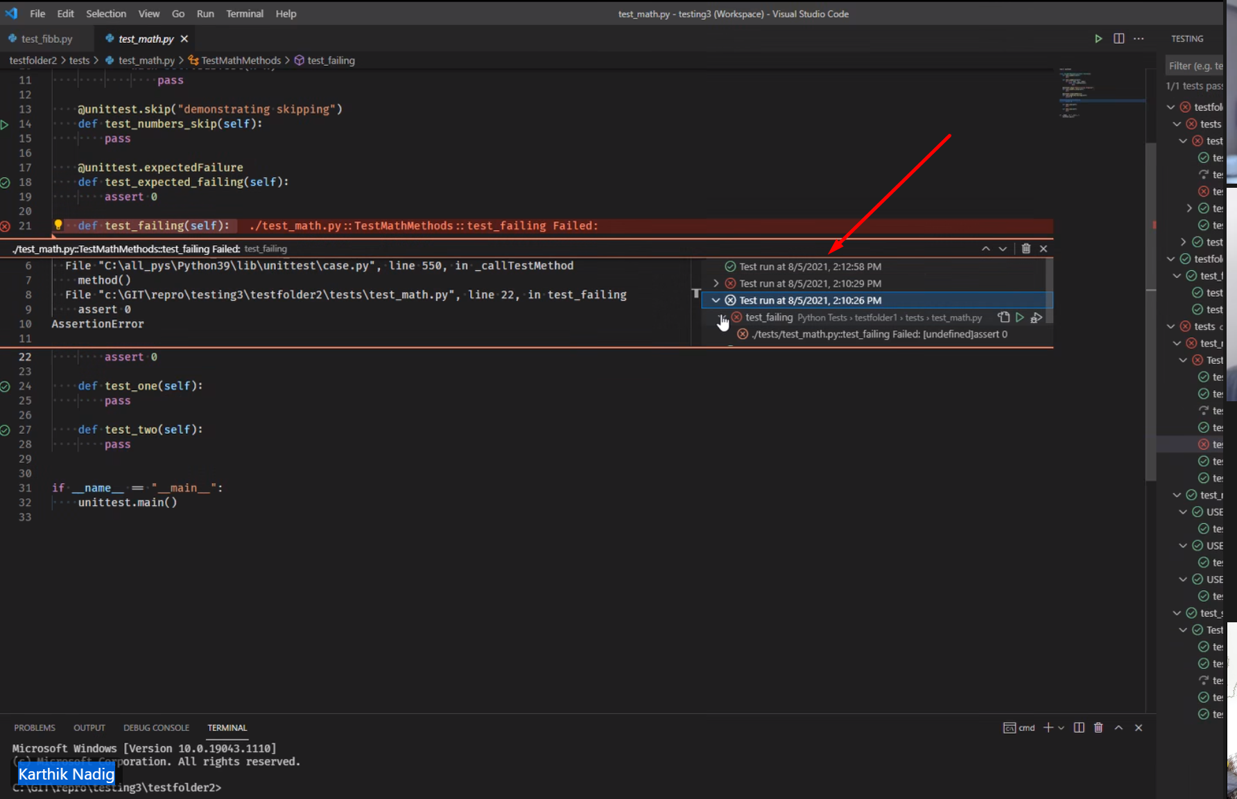 Suggestion: add a column header to right panel of test run peek view ...