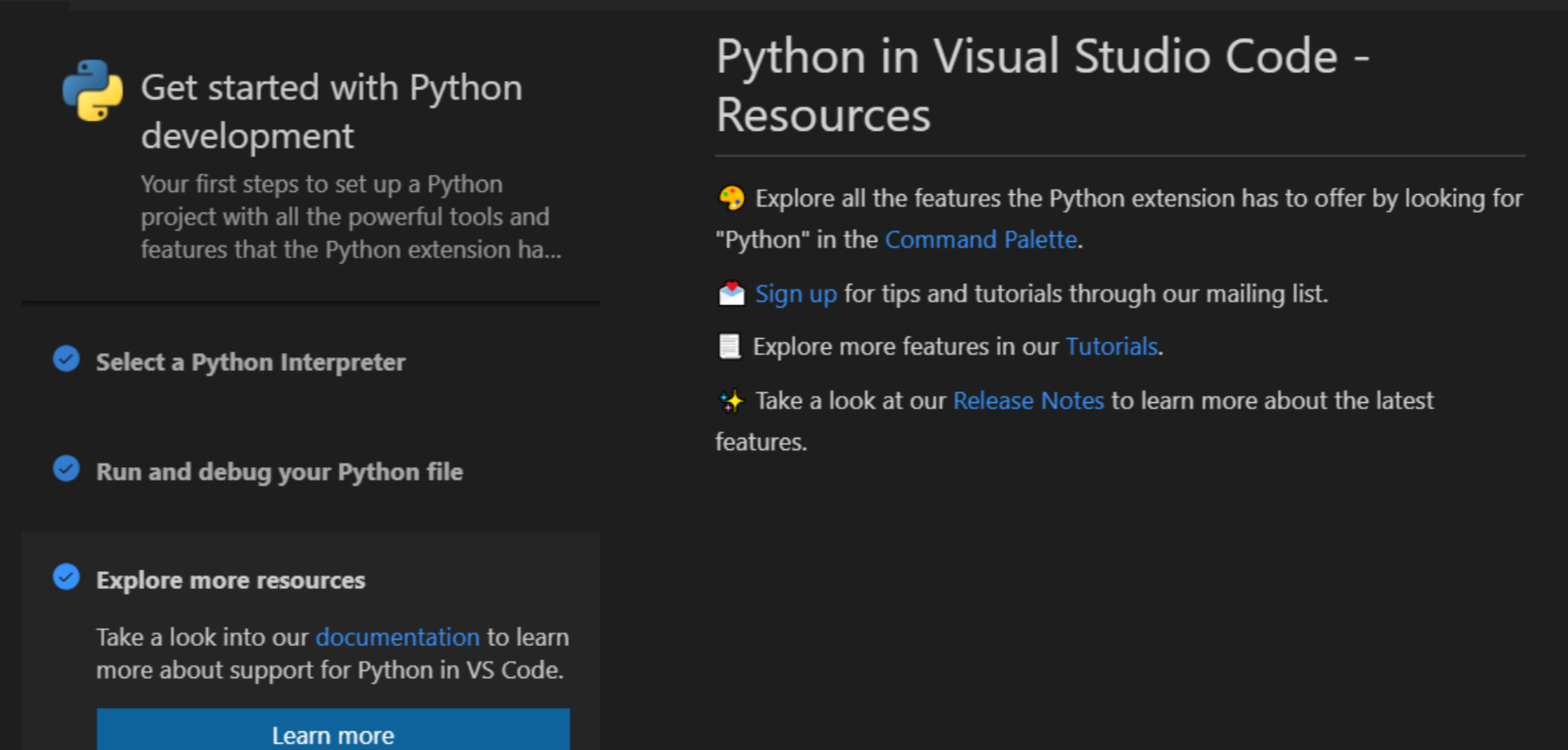 Consolidate Learn More Tile On Walkthrough · Issue 17073 · Microsoftvscode Python · Github 1107