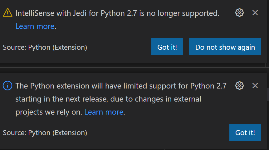 Remove "the Python extension will have limited support in the next ...