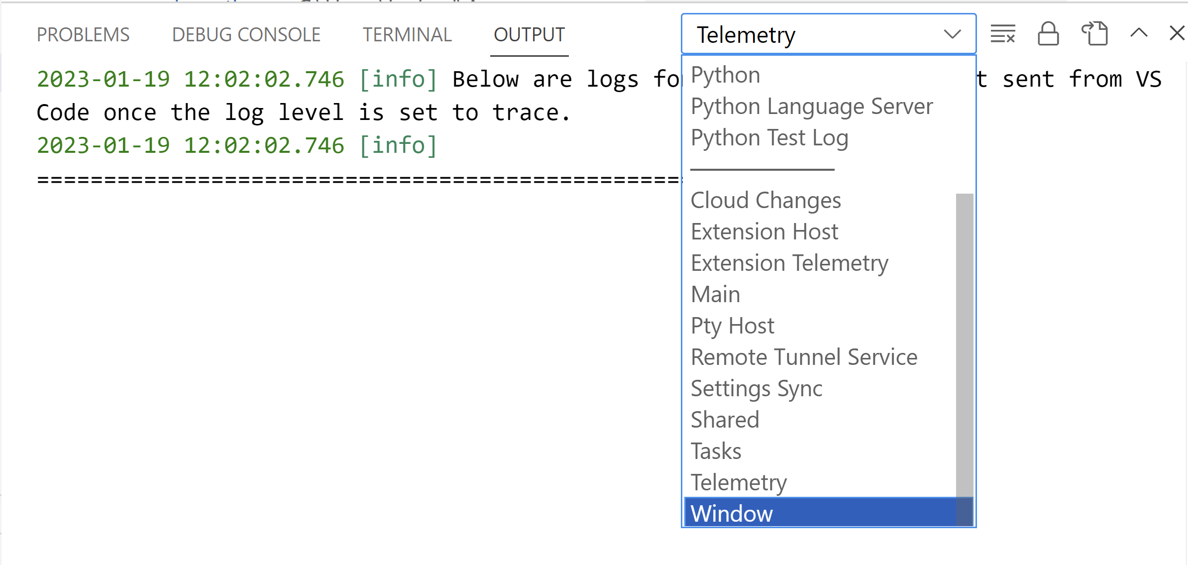 Output Panel issues with Telemetry and Extension Telemetry channels · Issue #171757 · microsoft ...